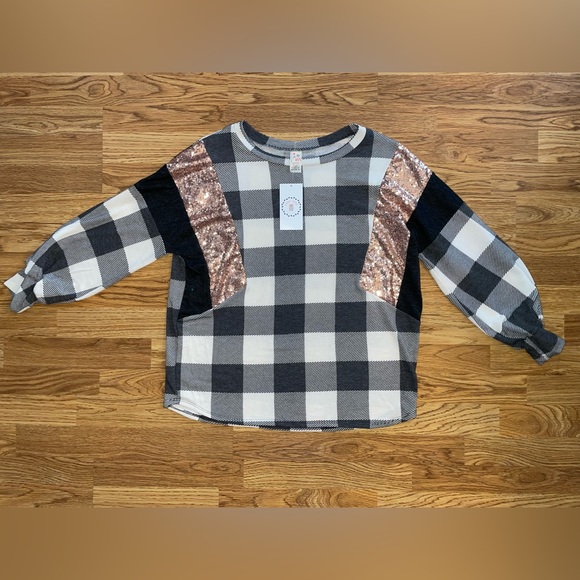 7th Ray | Tops | 7th Ray Gracie Sequin And Plaid Top Women Medium ...